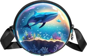 Generic Sac &agrave; bandouli&egrave;re rond rond pour femme, motif baleine de cristal, petit sac &agrave; bandouli&egrave;re avec fermeture &eacute;clair, bretelles r&eacute;glables, d&eacute;contract&eacute; pour