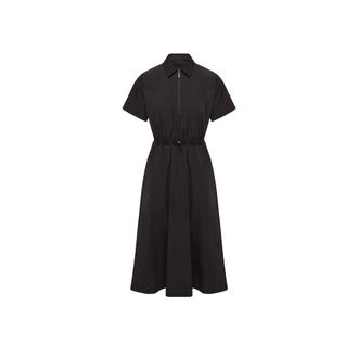 Moncler Moncler Pleated Mid-length Shirt Dress, Women, Black, Size: 38