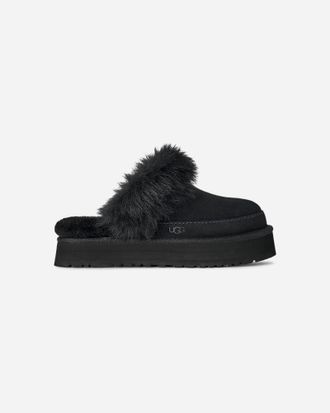 UGG Disquette Chalet Slipper f&uuml;r Damen in Black, Gr&ouml;&szlig;e Wildleder