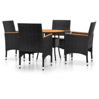 vidaXL Vidaxl - Ensemble &agrave; manger de jardin 5 pcs - Table en bois dacacia 80x75 cm - Chaises en r&eacute;sine tress&eacute;e avec coussins confort - Noir