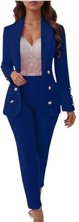 Generico Tailleur Femme &Eacute;l&eacute;gant Complet Blazer C&eacute;r&eacute;monie Pantalon L&eacute;ger avec Poches Blazer et Pantalon pour Travail Mariages et F&ecirc;tes Manches Longues Ensemble 