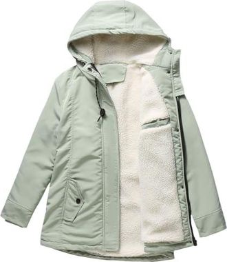 Generic Manteau court dhiver chaud &agrave; capuche doubl&eacute; en polaire pour femme Grande taille, Vert, 3XL