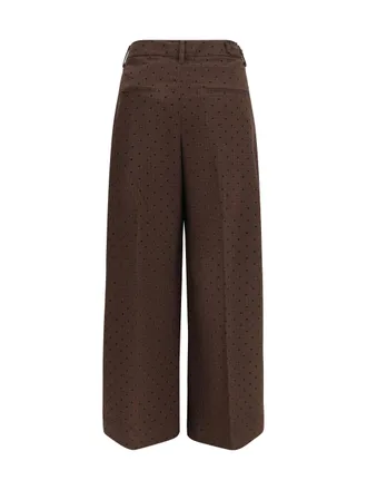 Ganni Womens Flocked Plaid Crossover Pants Chicory Coffee Trousers
