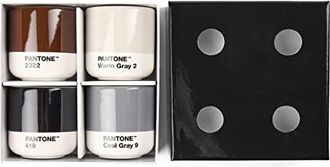 Pantone Porzellan Macchiato Thermobecher, 4er-Set: Warm Gray 2, Cool Gray 9, Brown 2322, Black 419