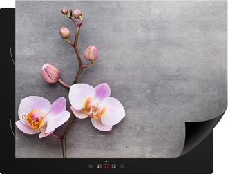 Decorwelt Herdabdeckplatte aus Kunststoff Induktionsmatte Herdabdeckmatte Abdeckung Ceranfeld Orchidee Textur Grau 70x52 cm Abdeckplatte Ceranfeldabdeckung Anti