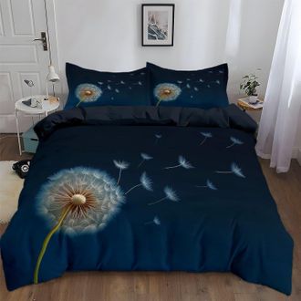 Generic Bettw&auml;sche 220x240 L&ouml;wenzahnmuster Bettw&auml;sche-Sets Blau Bettbezug Kuschelig Weich Mikrofaser 3D Druck Bettbez&uuml;ge mit Rei&szlig;verschluss + 2 Kissenbez&uuml;ge 8