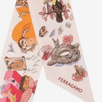 Ferragamo Womens Mini Silk Bandeau Jungle Party Print Multicolour Scarf Scarfs
