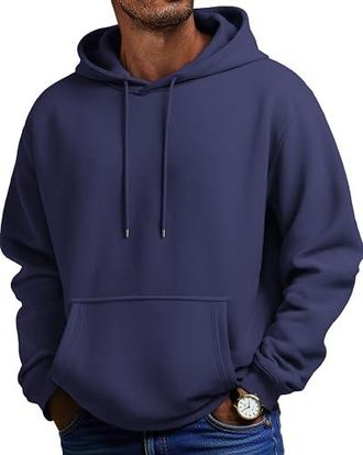 Coofandy Sweat a Capuche Homme Sweatshirt Chaud pour Hiver Pull &agrave; Manches Longues Coton Bleu Marine M