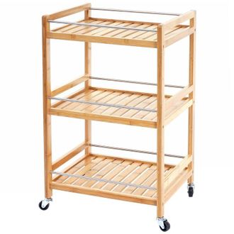 Hhg Desserte 610, haquet en bois avec roulettes, chariot de service, cuisine, bambou 76x46x38cm