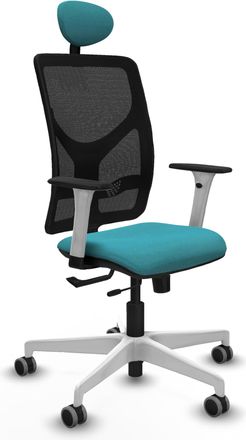 Piqueras y Crespo Schreibtischstuhl in T&uuml;rkis, mit wei&szlig;en und schwarzen Armlehnen, h&ouml;henverstellbarer Lendenwirbelst&uuml;tze und festem Kopfteil, ausgestattet mit Syncro/Tr