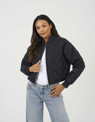 Brave Soul Bomberjacke in Schwarz mit Rautensteppung