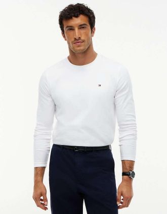 Tommy Hilfiger t-shirt slim en maille interlock &agrave; manches longues blanc