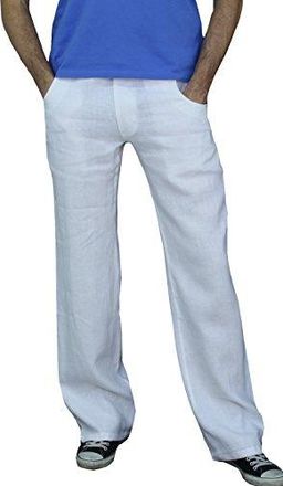 Perano 101-38 Pantalons pour Hommes, garçons Pantalons, 100% Lin, Blanc 58/XXXL