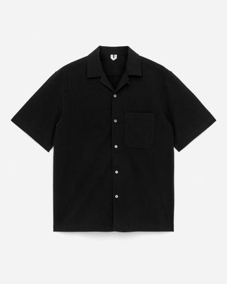 Arket Seersucker-Hemd Mit Kubanischem Kragen -Schwarz