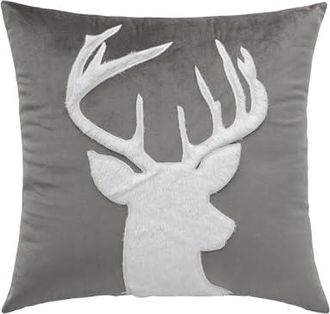 Douceur d'Int&eacute;rieur Kissen mit abnehmbarem Bezug (45 x 45 cm) Vik, Anthrazit, Samt und Fellimitat