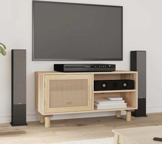 vidaXL Vidaxl - TV-Schrank Braun 80x30x40 cm Massivholz Kiefer und Natur-Rattan