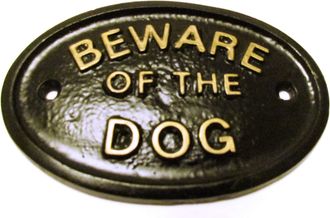 Artisan Schild Beware of the Dog (englischer Text), Wandmontage, Mauer / Tor, Schwarz