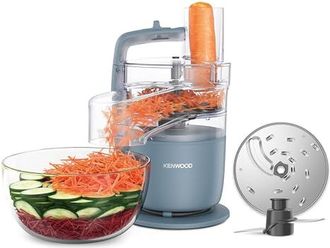 Kenwood MultiPro Go FDP22.130GY, Kompakt-Küchenmaschine nur 30cm hoch, zum Schneiden, Reiben, Pürieren und Teig Kneten, Express-Serve, 1,3 l Arbeitsbehälter, 