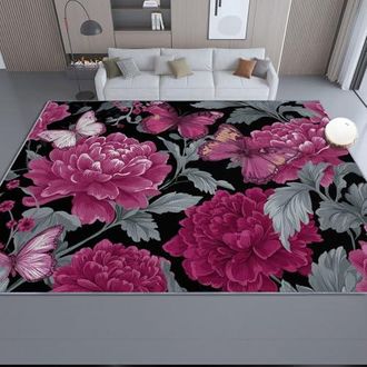 Generic Rose Tapis de Bain antid&eacute;rapant, Moquette d&eacute;coratifs Shabby Chic Fleurs Papillons Motif r&eacute;sistant &agrave; la d&eacute;coloration Hydrofuge pour Salon Chambre &agrave; Cou