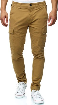 Indicode Herren Mathews Cargohose aus Baumwolle mit 8 Taschen | Cargo Funktionshose für Männer Amber, XXL