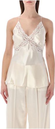 Alberta Ferretti Femme, Tops, Blanc, Taille: 38 FR Top en satin avec dentelle