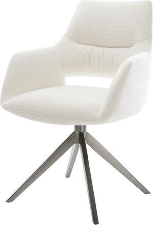 DELIFE Esszimmerstuhl Yago-Flex mit Armlehnen Kreuzgestell breit Graphit Boucl&eacute; Soft Beige 360&deg; drehbar Wippfunktion Taschenfederkern