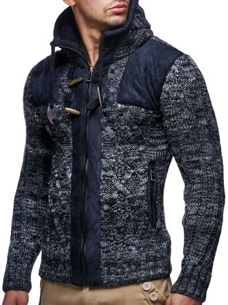 LEIF NELSON Strickjacke Herren mit Kapuze & Reißverschluss (Schwarz, Größe XXL) - Strick Sweatjacke Männer Cardigan für Winter