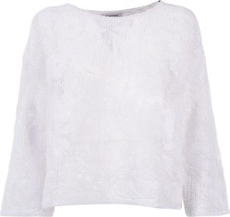 KANGRA Femme, Pulls, Blanc, Taille: 38 FR Girocollo Ricamo Cornely +Paillettes