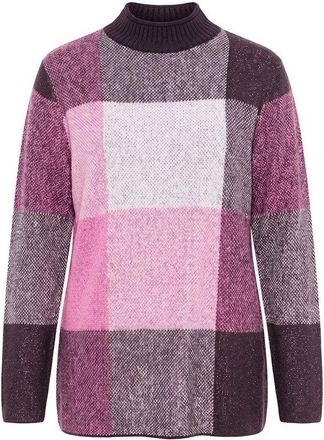 Ulla Popken Strickpullover Pullover Karomuster Stehkragen Langarm