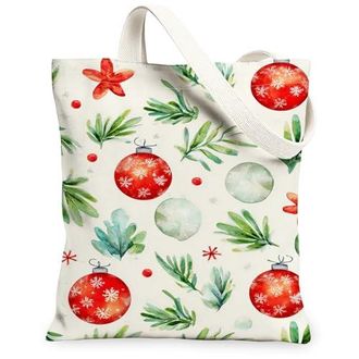 Generic Sacs fourre-tout en toile &agrave; motif floral de No&euml;l, sacs d&eacute;picerie r&eacute;utilisables, l&eacute;gers et lavables avec bandouli&egrave;re en toile pour O, Rouge, 13x15 Inch