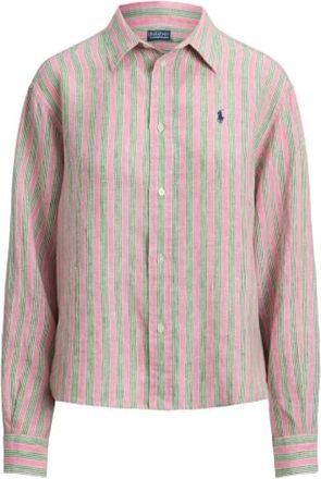 Polo Ralph Lauren Femme, Blouses et Chemises, Multicolore, Taille: 38 FR Chemise en Lin Ray&eacute;e Coupe Carr&eacute;e Courte