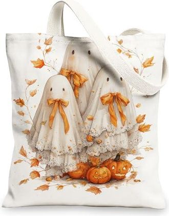 Generic Sacs fourre-tout en toile motif fantômes - Réutilisables - Légers et lavables - Pour salle de sport, voyage, plage, pique-nique - 33 x 38 cm