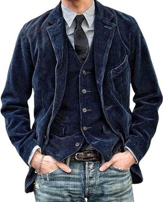 Generic Blazer d&eacute;contract&eacute; en velours c&ocirc;tel&eacute; pour homme - Style vintage et d&eacute;contract&eacute; - Revers crant&eacute; - Pour affaires, d&icirc;ner, costume de sport, Bleu 1, XXL