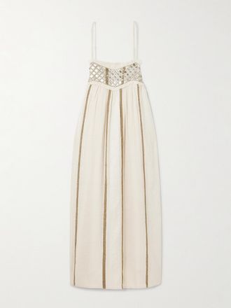 Alix of Bohemia Eden Midikleid Aus Gaze Aus Einer Baumwollmischung Mit Fransen, Streifen Und Verzierungen - Ecru