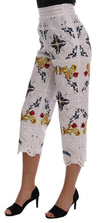 Dolce & Gabbana Womens Mulicolor Majolica Cutout Capri Pants Cotton