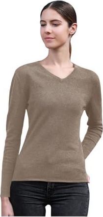 JL De La Tour Pull Femme col V 30% Cachemire (Taupe, L, 40/42)