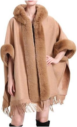 Generic Poncho Femme Hiver Chaud Chale Femme Hiver Chaud Cape Femme Effet enveloppant Cape Automne-Hiver Col Imitation Capuche En Laine Grande Taille