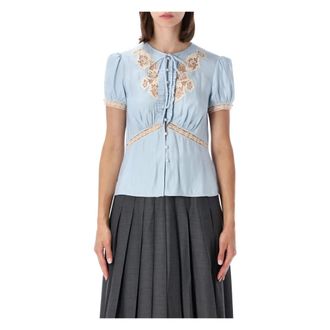 Self Portrait Top en viscose et dentelle - Femme - Blouses et Chemises - Bleu - Taille: 34 FR