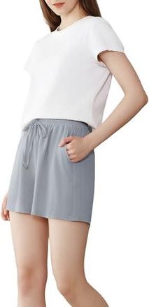 Power Flower Shorts d&eacute;t&eacute; Femme Casual Shorts en Sweat avec Poches Confortables &agrave; Cordon de Serrage (LY129-Blue, L-XL)