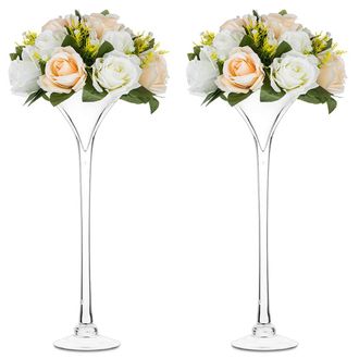 Nuptio 2 St&uuml;ck Glastrompete Vase Langen Stiel Martini Vasen Glas Hochzeit Tischdekoration 40cm H&ouml;he f&uuml;r Heimtextilien Display Bankett Party-Events Geburtstag