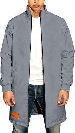 Generic Long trench-coat pour homme, col montant, fermeture éclair intégrale, style sweat-shirt sans capuche, manteau coupe-vent pour lautomne et lhiver, tenu