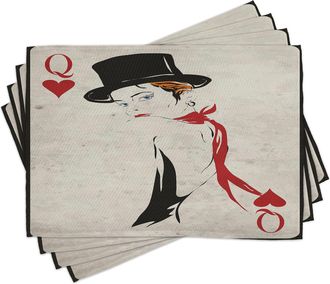 Abakuhaus Königin Platzmatten, Retrostil-Frau mit Hut-Spielkarte-Design-Poker-Kasino-Ikonen-Glücksspiel, Tiscjdeco aus Farbfesten Stoff für das Esszimmer und Kü