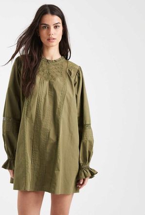 Miss Selfridge H&auml;ngerkleid aus Popeline in Olivgr&uuml;n mit Spitzeneinsatz