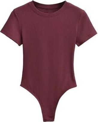 Generic YUJIEBB Body d&eacute;t&eacute; &agrave; manches courtes et col rond pour femme, tricot, extensible, mince, 14 couleurs, c6, S