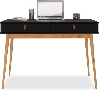 IDIMEX Schreibtisch Wanda mit 2 Schubladen aus Massivholz schwarz/Eiche Farben - Bürotisch mit konischen Beinen, Home Office Tisch, Büromöbel mit Stauraum