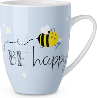 La Vida la Vida Becher f&uuml;r Dich mit Botschaft Tasse aus Porzellan Biene, BE happy, 250ml