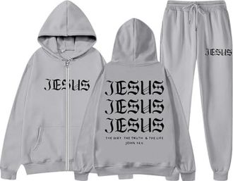 Generico Ensemble de surv&ecirc;tement 2 pi&egrave;ces pour femme avec sweat &agrave; capuche et pantalon de sport pour voyage, v&ecirc;tement confortable avec fermeture &eacute;clair, gris, X