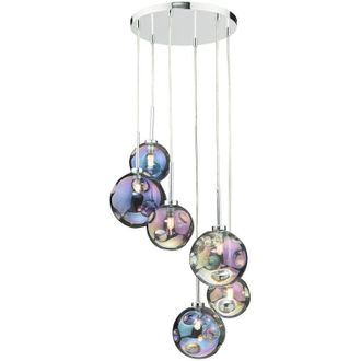 D&auml;r Lighting Mira Suspension en grappe &agrave; 6 ampoules, chrome poli, verre iris&eacute;