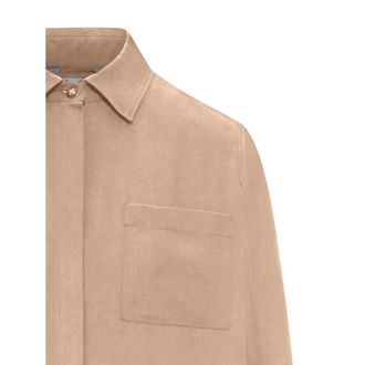 Max Mara Womens Point Collar Shirt With Chest Pocket Neutrals Silk