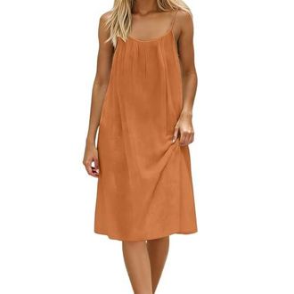 Generic Robe longue d&eacute;contract&eacute;e &agrave; bretelles spaghetti pour femme - Dos nu - Coupe ample et fluide avec poches - Couleur unie - Pour l&eacute;t&eacute;, la plage, les vacan